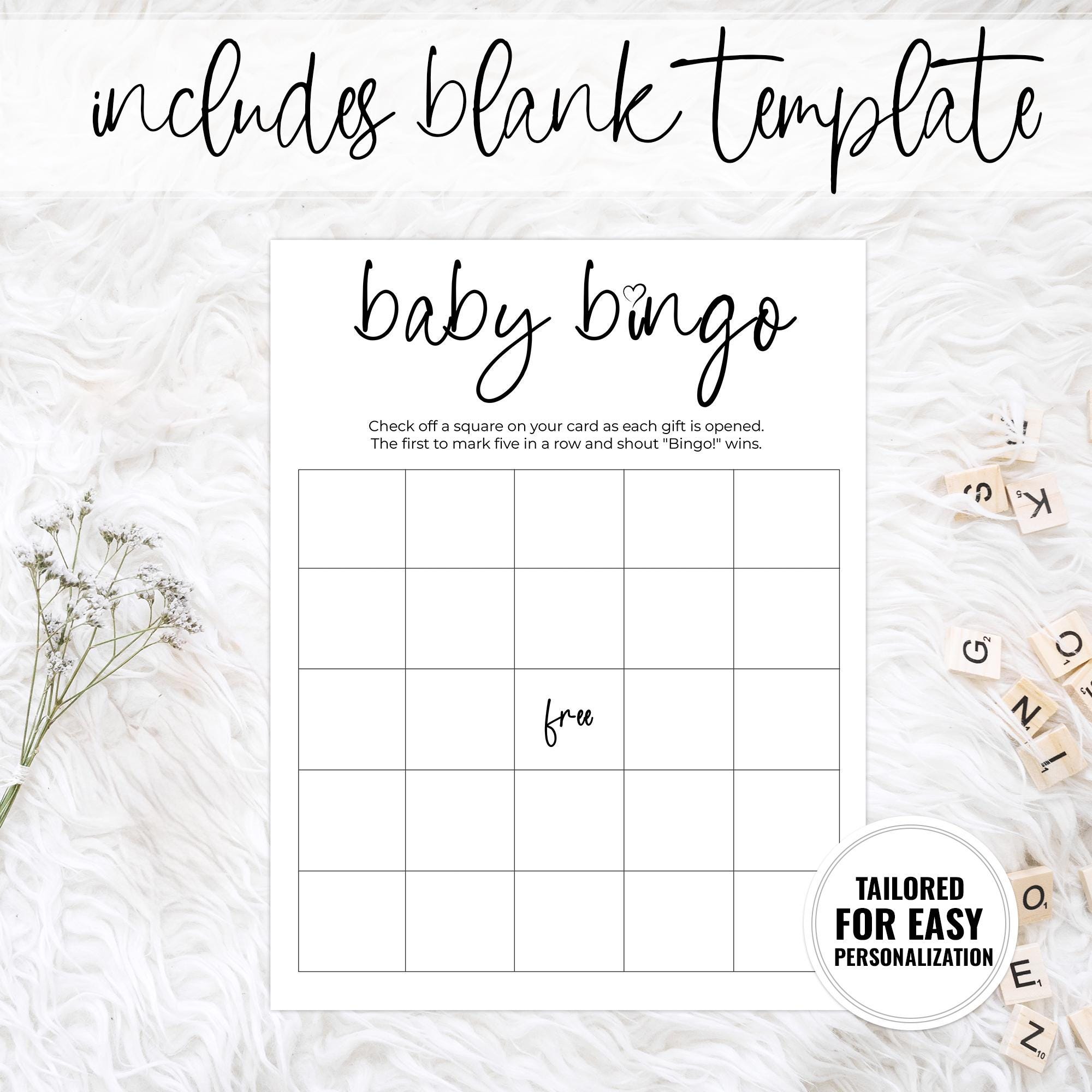 50 Baby Bingo Cards Printable Editable Blank Baby Bingo Template for ...