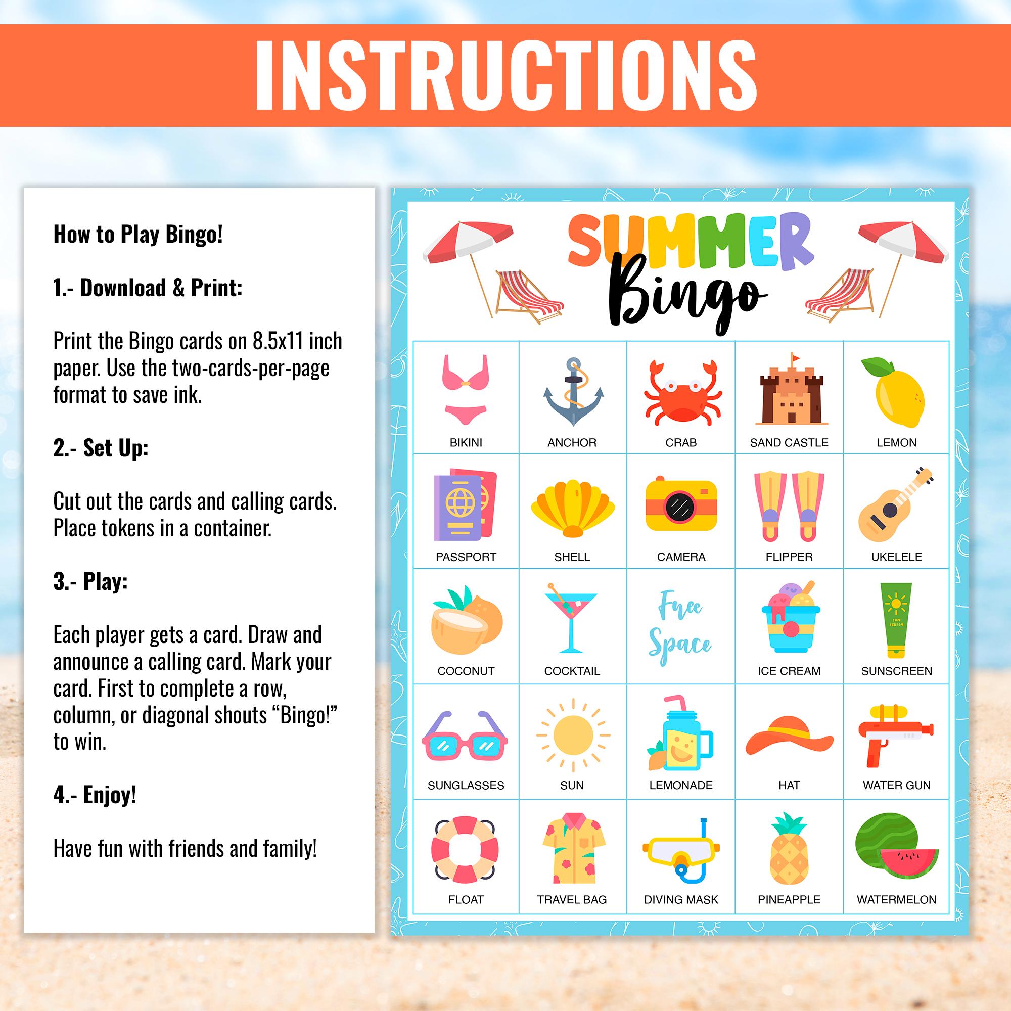30 Summer Bingo Cards Printable Summer Bingo Game Fun Summer Bingo ...