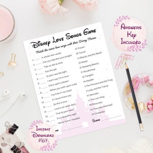 Disney Love Songs Match Game - Name That Love Song Bridal Shower Game ...