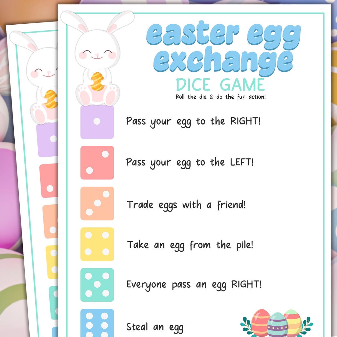 Easter Egg Exchange Dice Game for Kids – Printable Easter Party Game ...