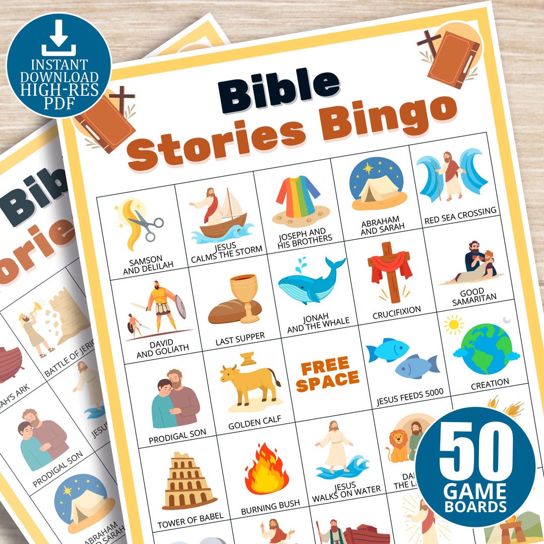 Bible Stories Bingo Printable Game – 50 Bible Bingo Cards | Fun ...