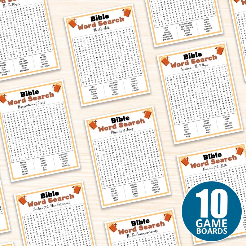 Bible Word Search Printable Bundle – 10 Bible Themes – Christian ...