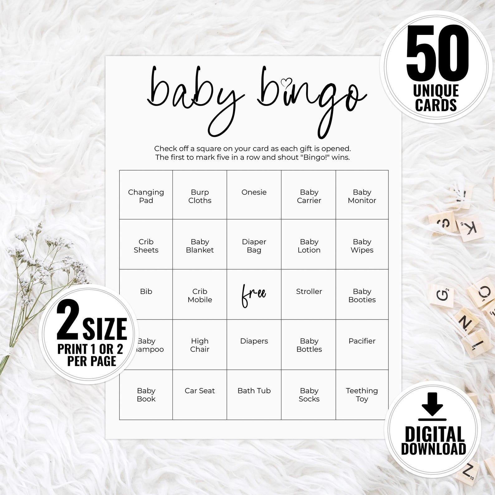 50 Baby Bingo Cards Printable Editable Blank Baby Bingo Template for ...