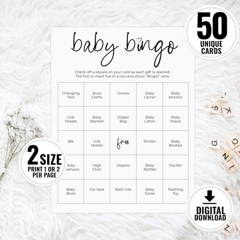 50 Baby Bingo Cards Printable Editable Blank Baby Bingo Template for ...