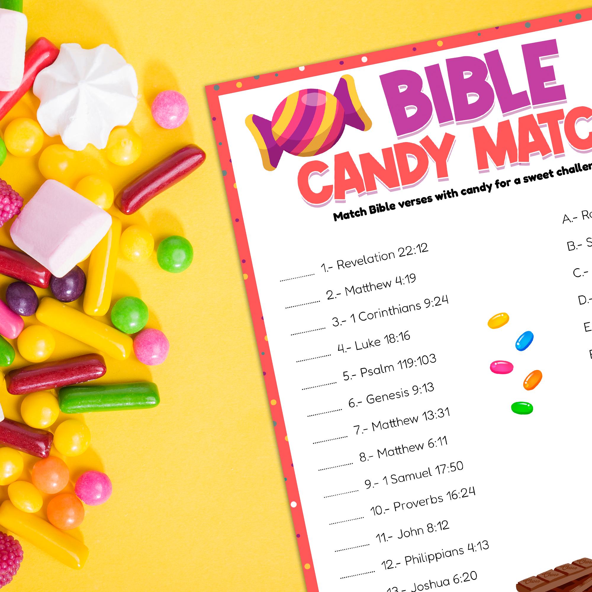 Bible Candy Match Game | Fun Bible Matching Game | Printable Bible Game ...