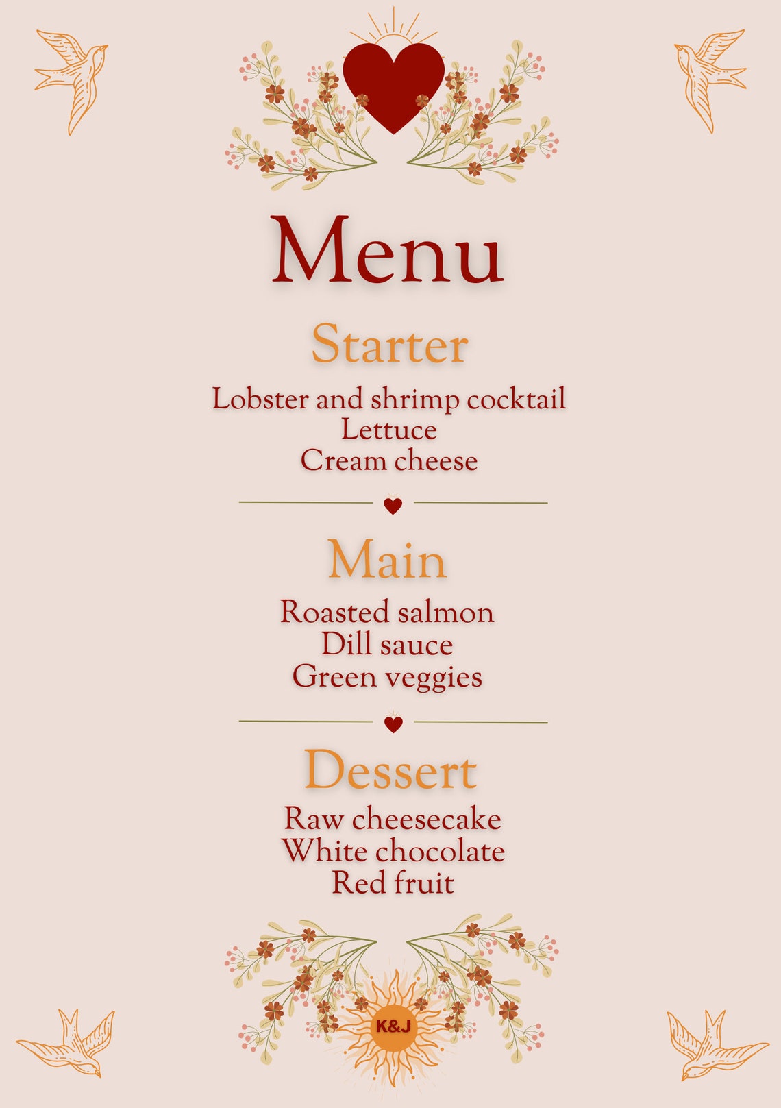 Unique Wedding Menu Card Template Love Spirit INSTANT DOWNLOAD Digital ...