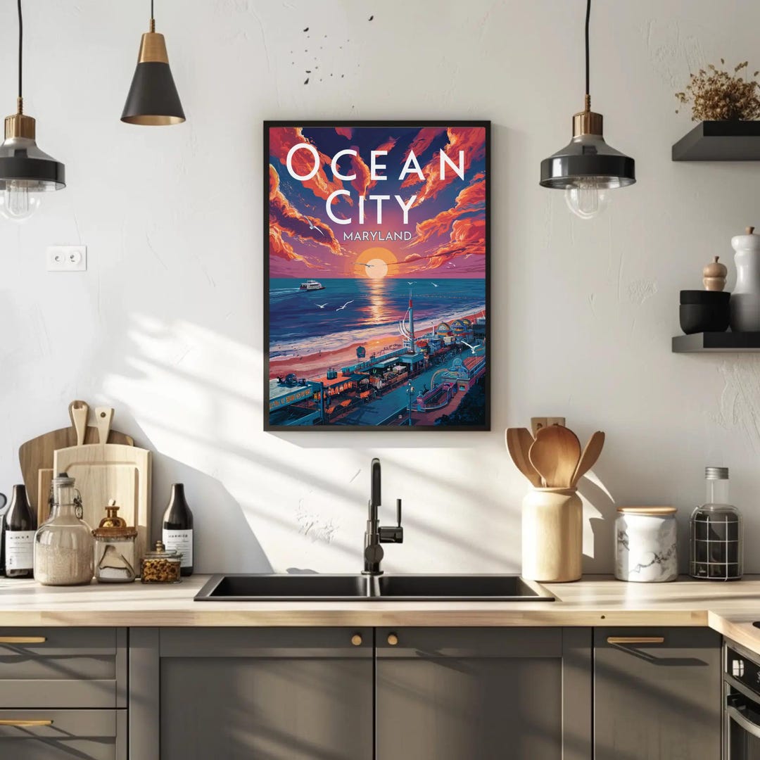 Ocean City Maryland Boardwalk at Sunset Matte Print – Coastal Art for ...