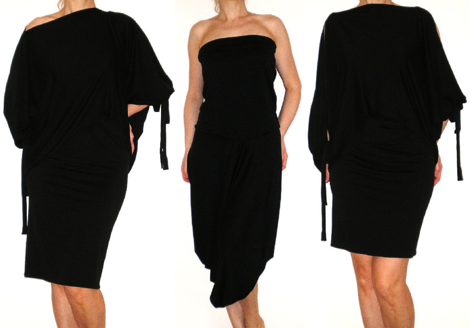 Versatile Black Convertible Wrap Infinity Dress - Multiway Jersey Dress ...