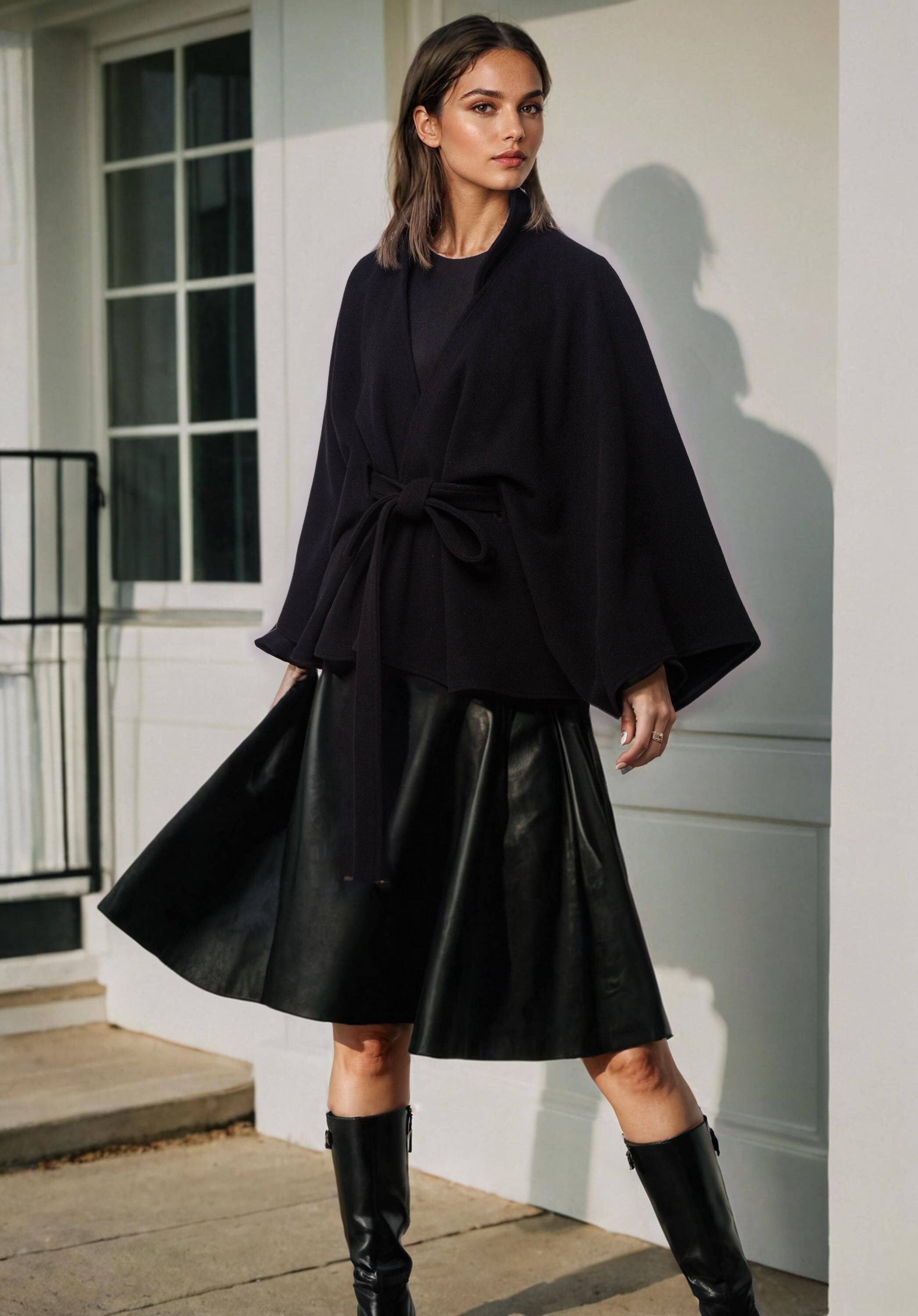 Handmade Black Wool Kimono Cape Jacket Custom Oversized Belted Poncho ...