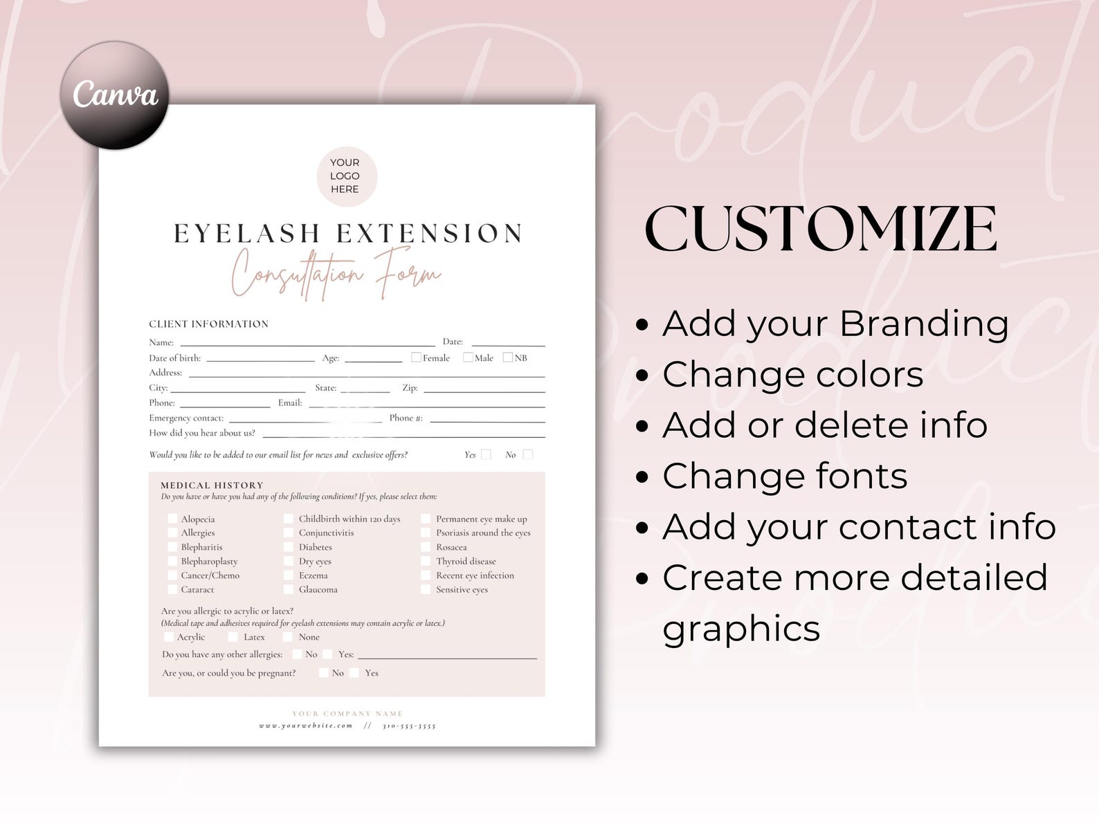 Lash Consent Forms Template Canva Editable | Eyelash Extension Client ...