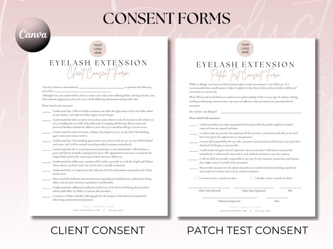 Lash Consent Forms Template Canva Editable | Eyelash Extension Client ...