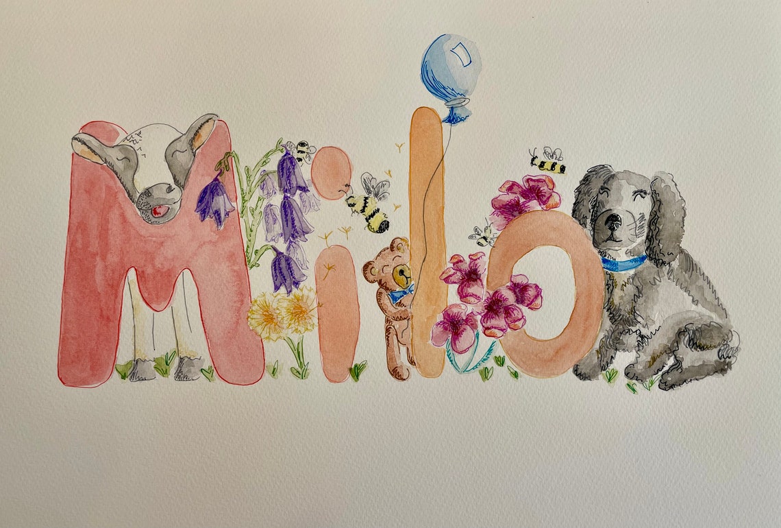 Personalised Watercolour Baby Name Art Painting for Gift or Nursery - Etsy