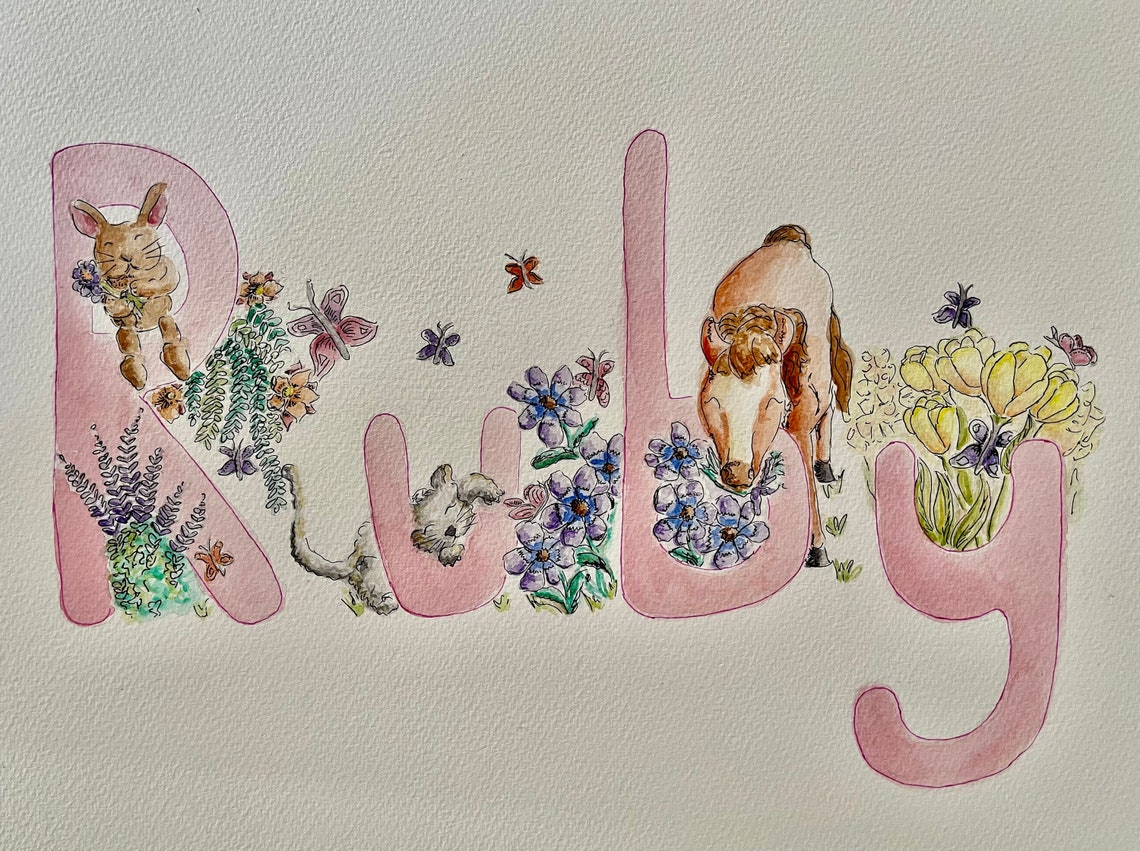 Personalised Watercolour Baby Name Art Painting for Gift or Nursery - Etsy