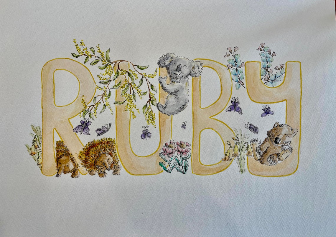 Personalised Watercolour Baby Name Art Painting for Gift or Nursery - Etsy