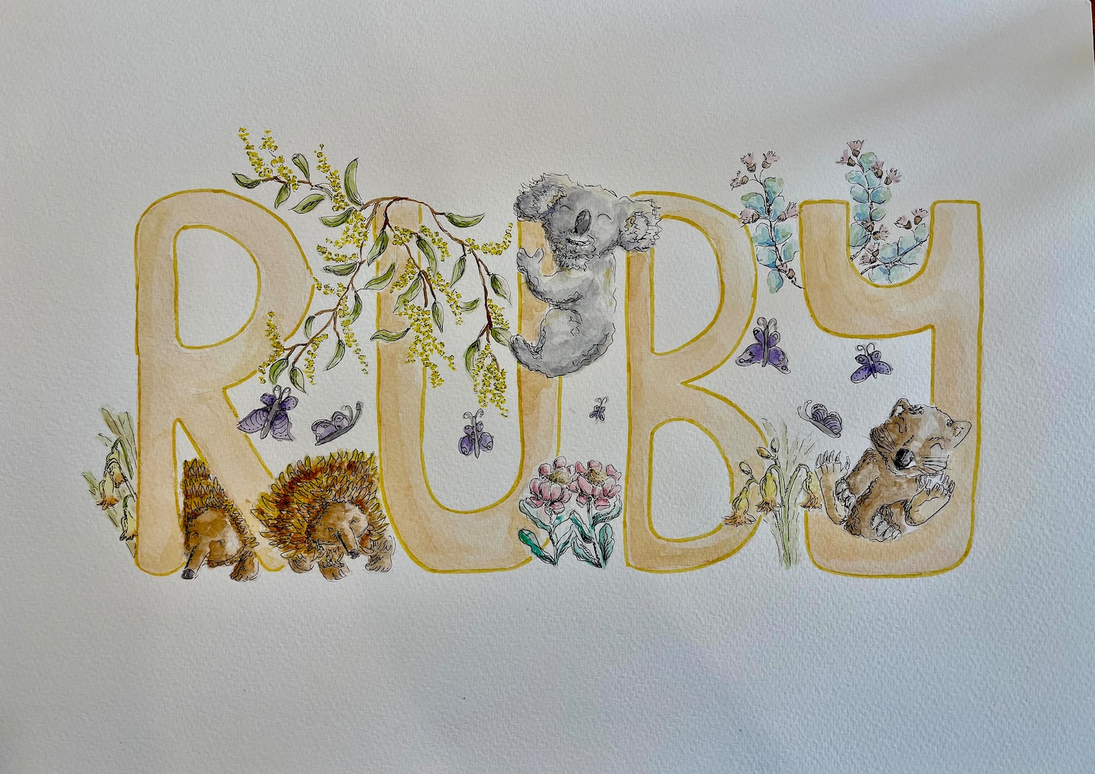 Personalised Watercolour Baby Name Art Painting for Gift or Nursery - Etsy