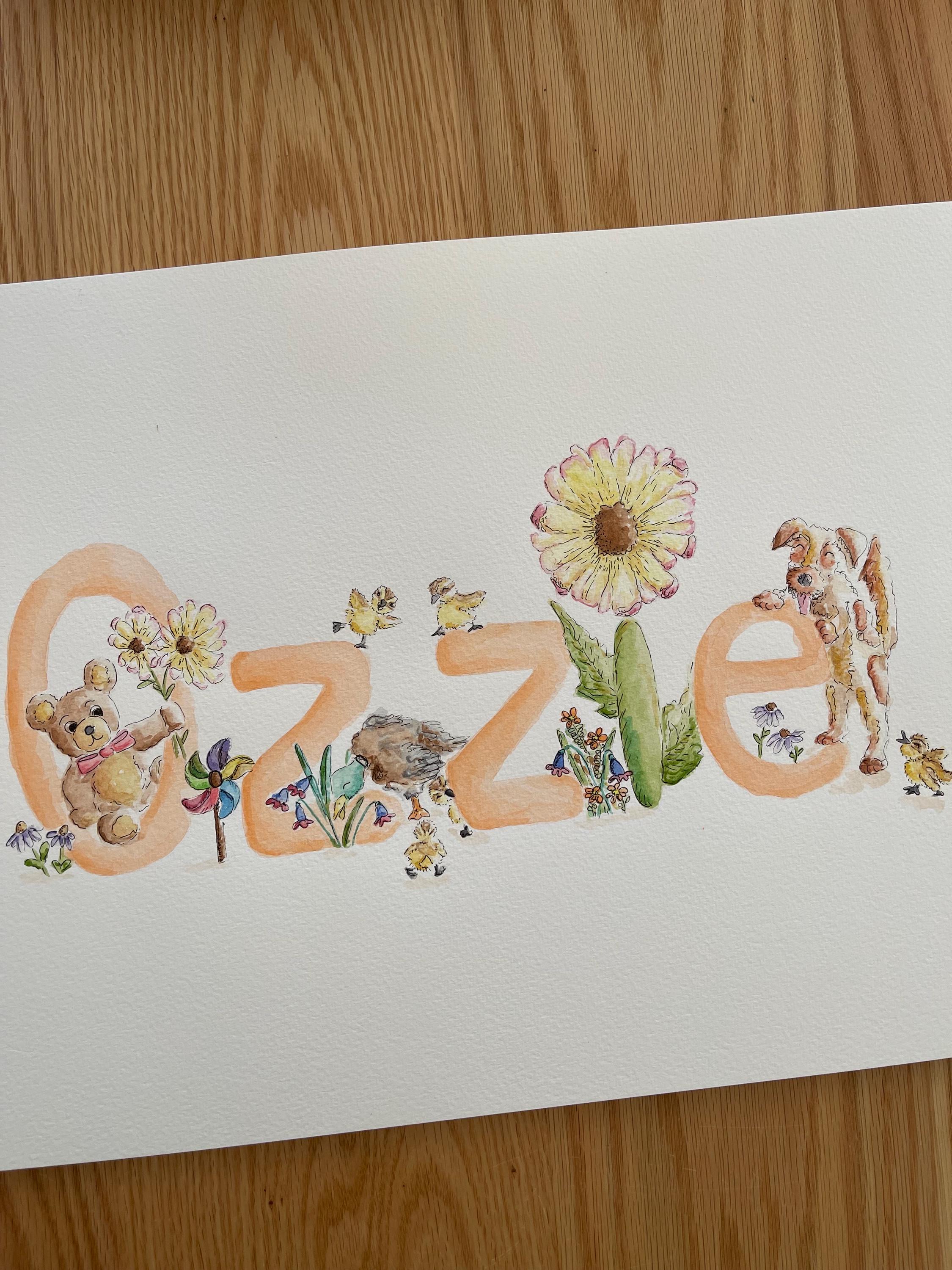 Personalised Watercolour Baby Name Art Painting for Gift or Nursery - Etsy