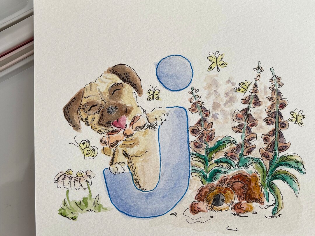 Personalised Illustrated Baby Letter Art Painting for Nursery or Gift ...