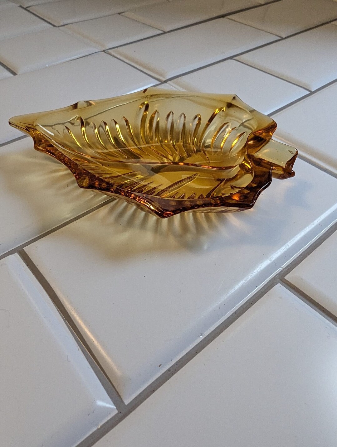 Vintage Amber Glass Leaf Ashtray - Etsy