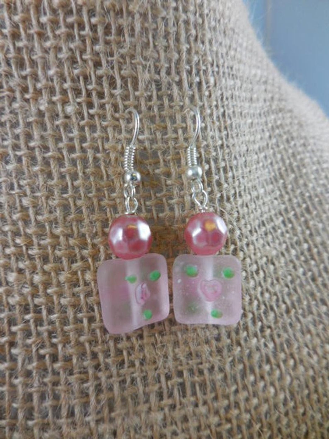 Pink Floral Glass Beaded Dangle Earrings - Etsy