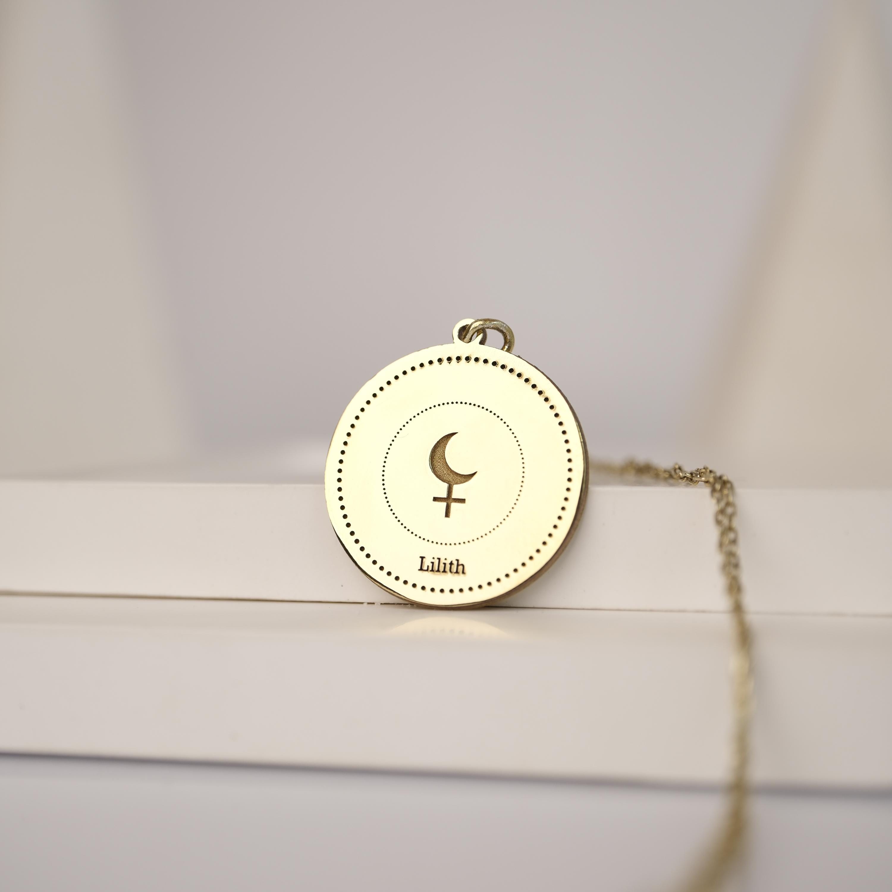 14K Solid Gold Lilith Pendant - Feminine Power Symbol, Goddess Necklace ...