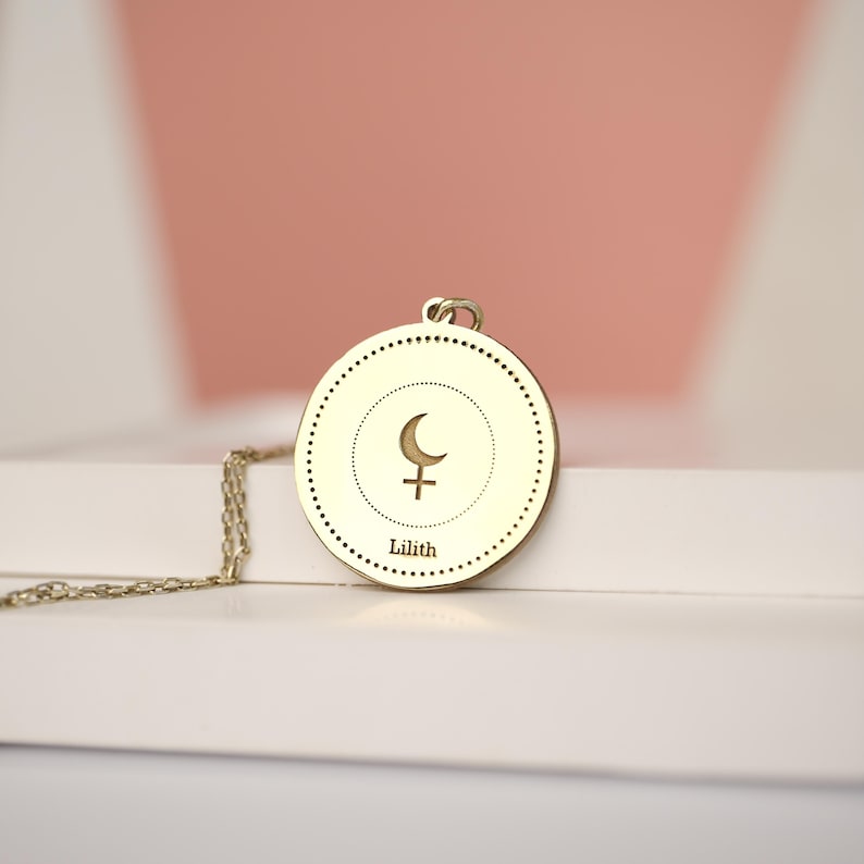 14K Solid Gold Lilith Pendant - Feminine Power Symbol, Goddess Necklace ...