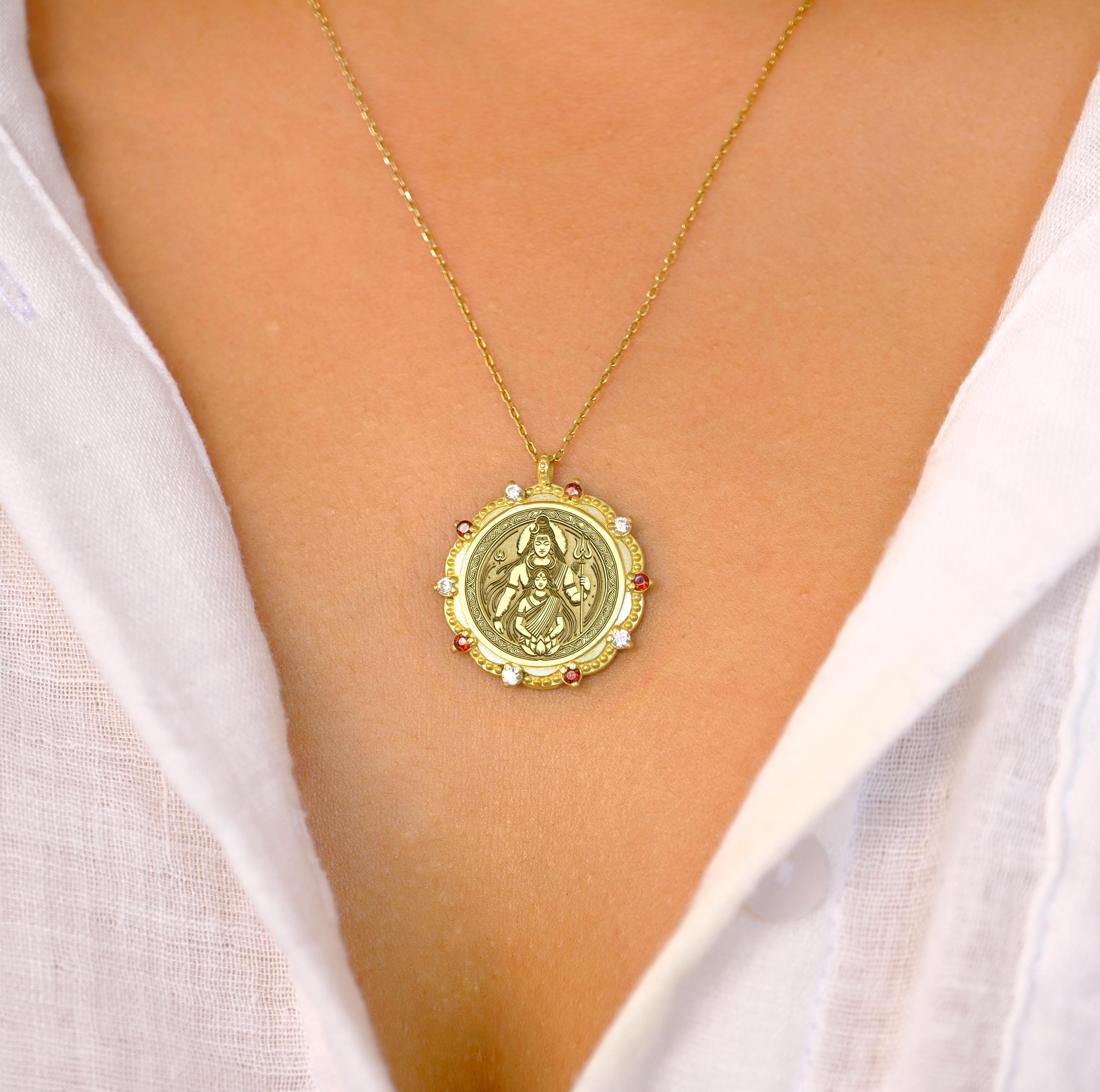 Gold Shiva Parvati Ganesha Necklace: Sterling Silver Birthstone Pendant ...