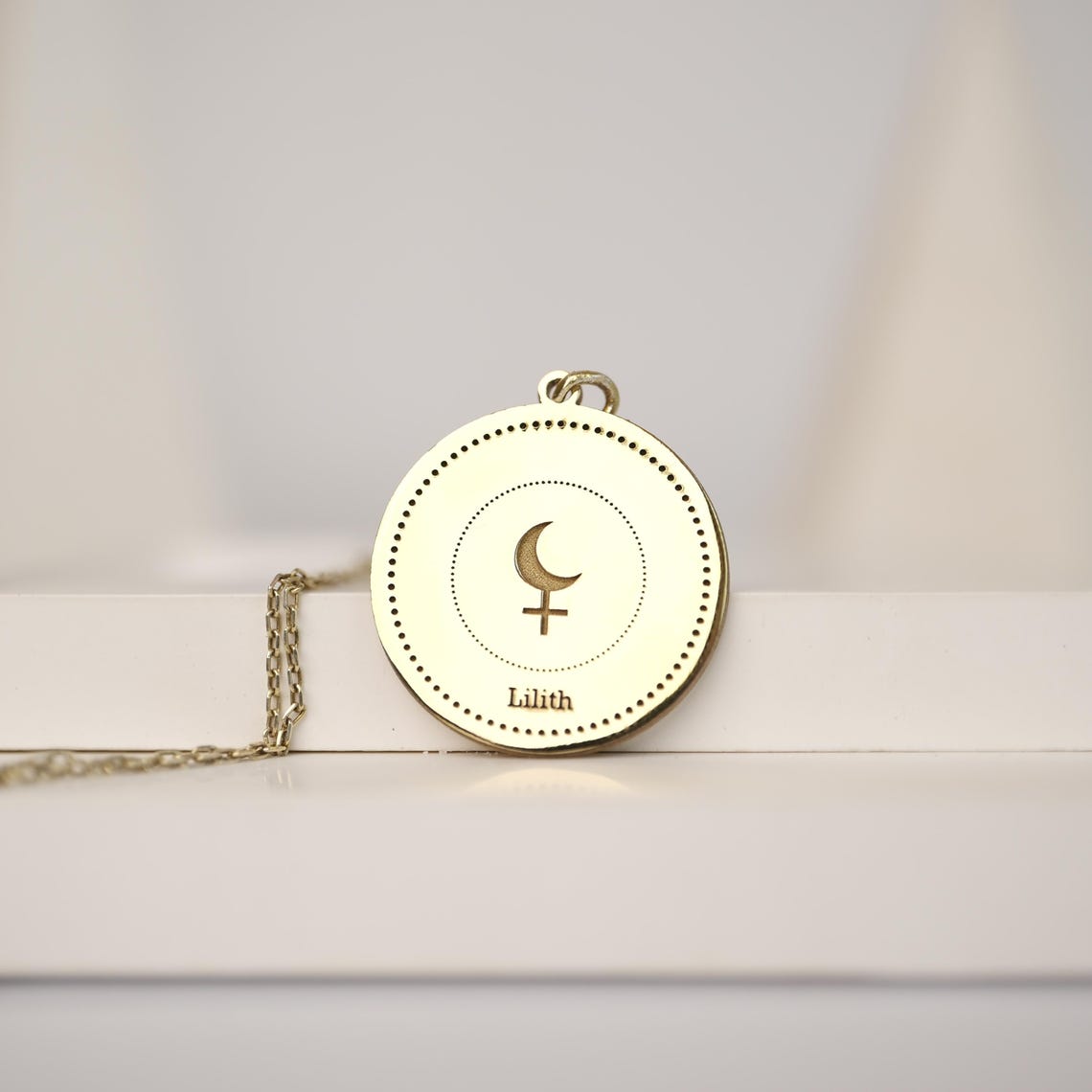 14K Solid Gold Lilith Pendant - Feminine Power Symbol, Goddess Necklace ...