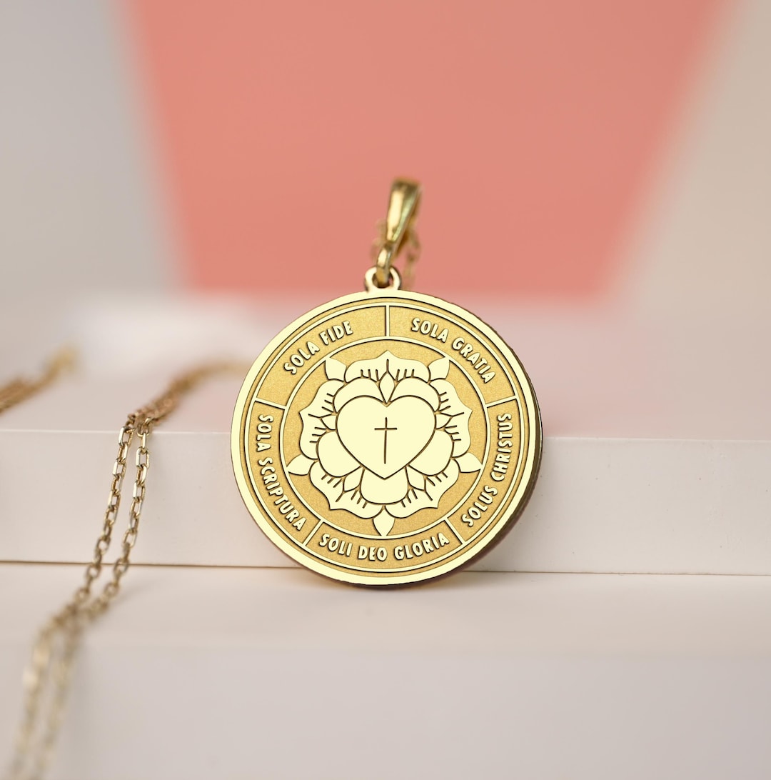 Five Solas Luther Rose Necklace • Reformation Pendant in Gold Plated or ...