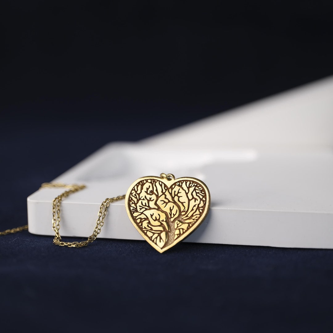 Gold Heart Tree of Life Necklace Symbol of Family Ties and Strength ...