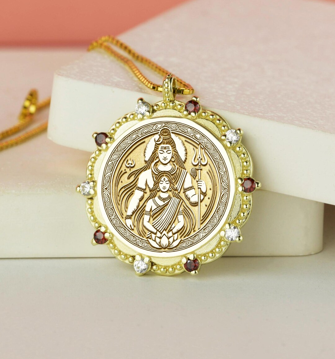 Gold Shiva Parvati Ganesha Necklace: Sterling Silver Birthstone Pendant ...