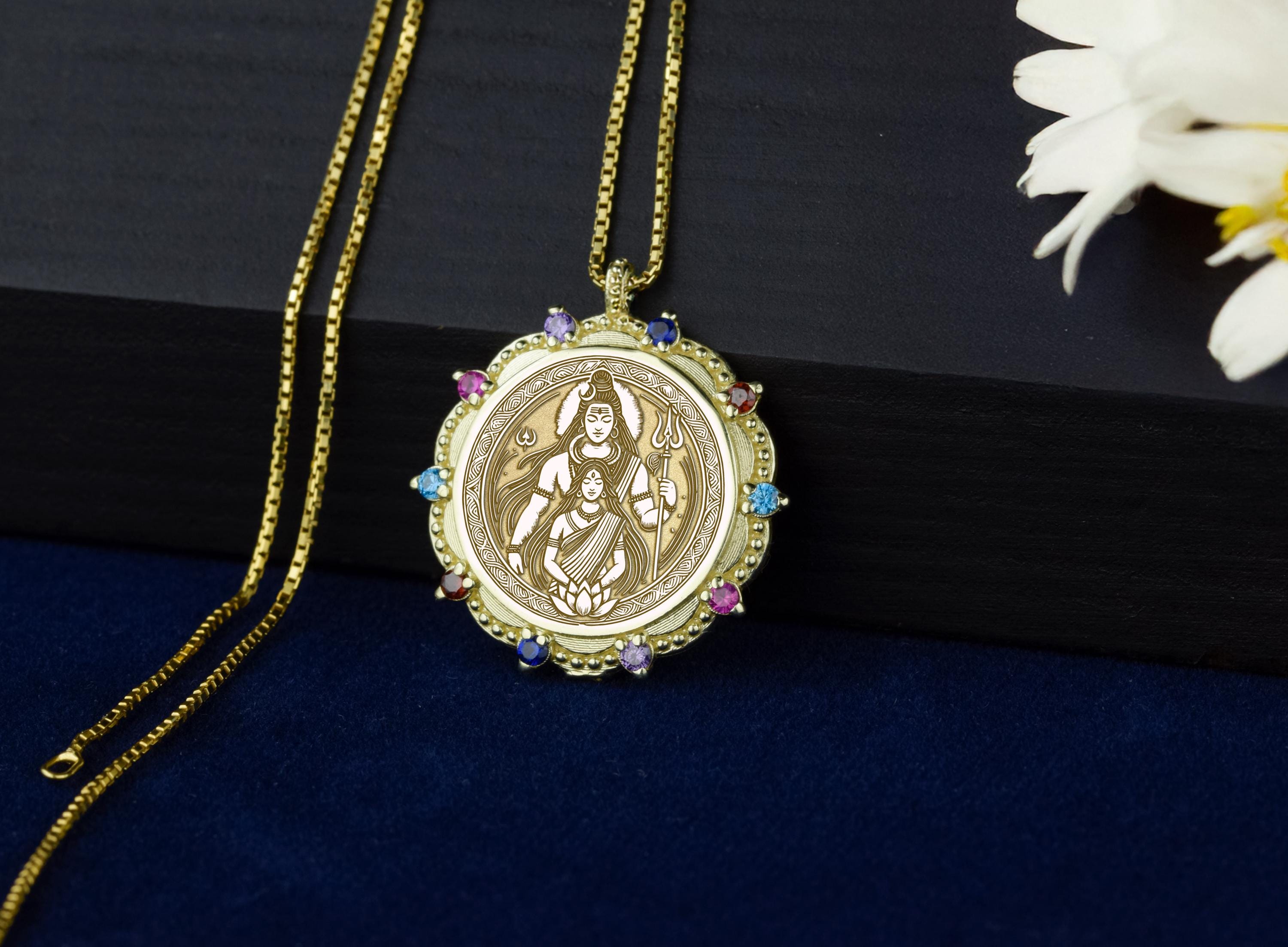 Gold Shiva Parvati Ganesha Necklace: Sterling Silver Birthstone Pendant ...