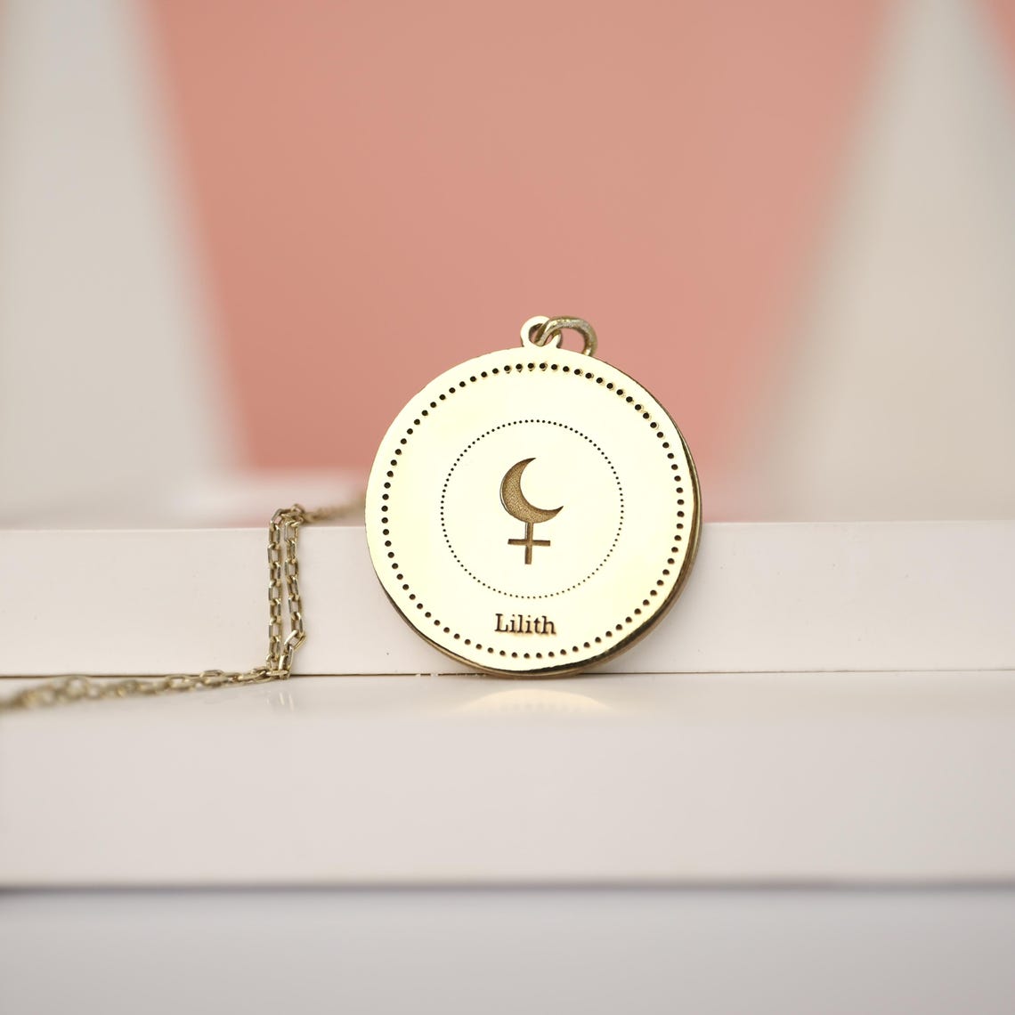 14K Solid Gold Lilith Pendant - Feminine Power Symbol, Goddess Necklace ...