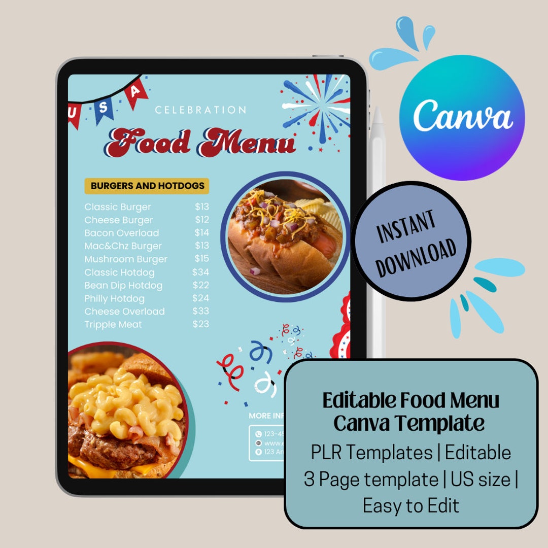 PLR Templates Master Resell Rights MRR Menu | Food Menu Template Retro ...
