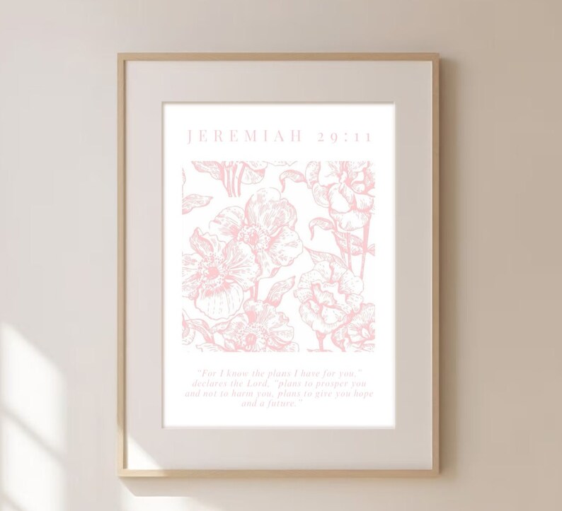 Christian Bible Poster, Jeremiah 29:11 Christian Wall Art, Pink Floral ...
