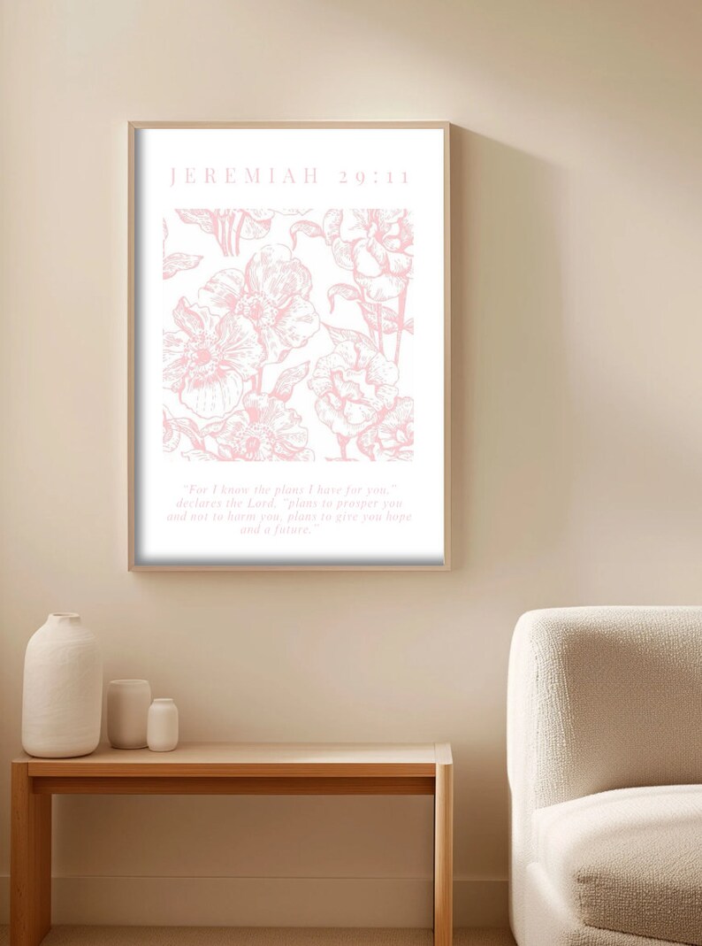 Christian Bible Poster, Jeremiah 29:11 Christian Wall Art, Pink Floral ...