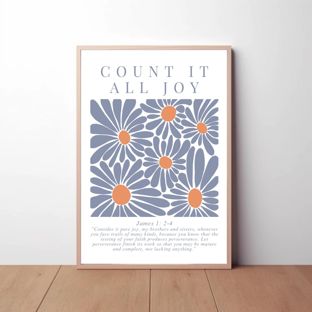 Christian Bible Poster, Count It All Joy, James 1:2-4 Christian Wall ...