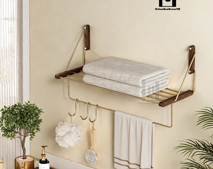 Wood Towel Rack Shelf, Floating Wall Shelf, Laundry Room Storage ...