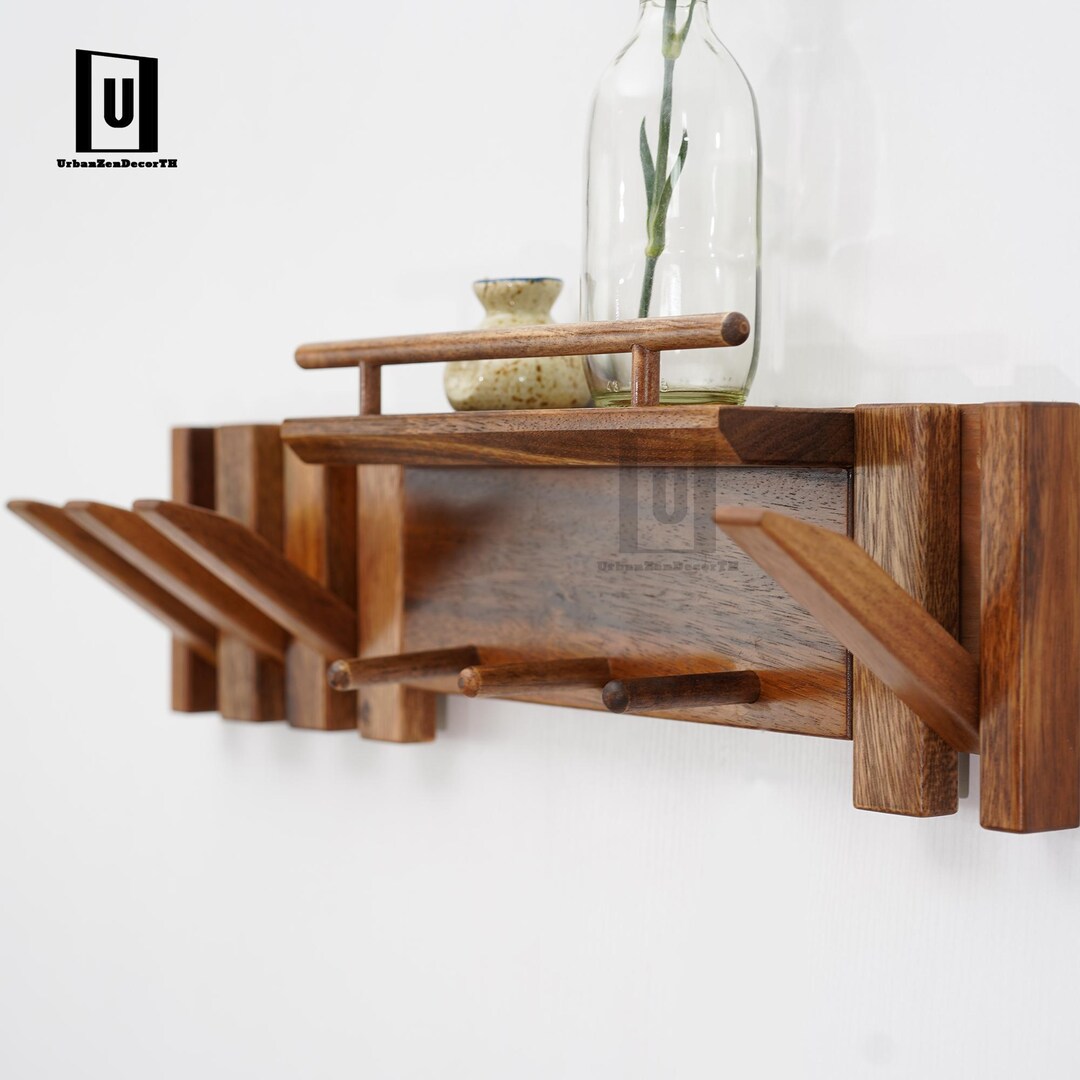 Solid Walnut Coat Rack With Picture Ledge,wall Mount Coat Rack,entryway ...