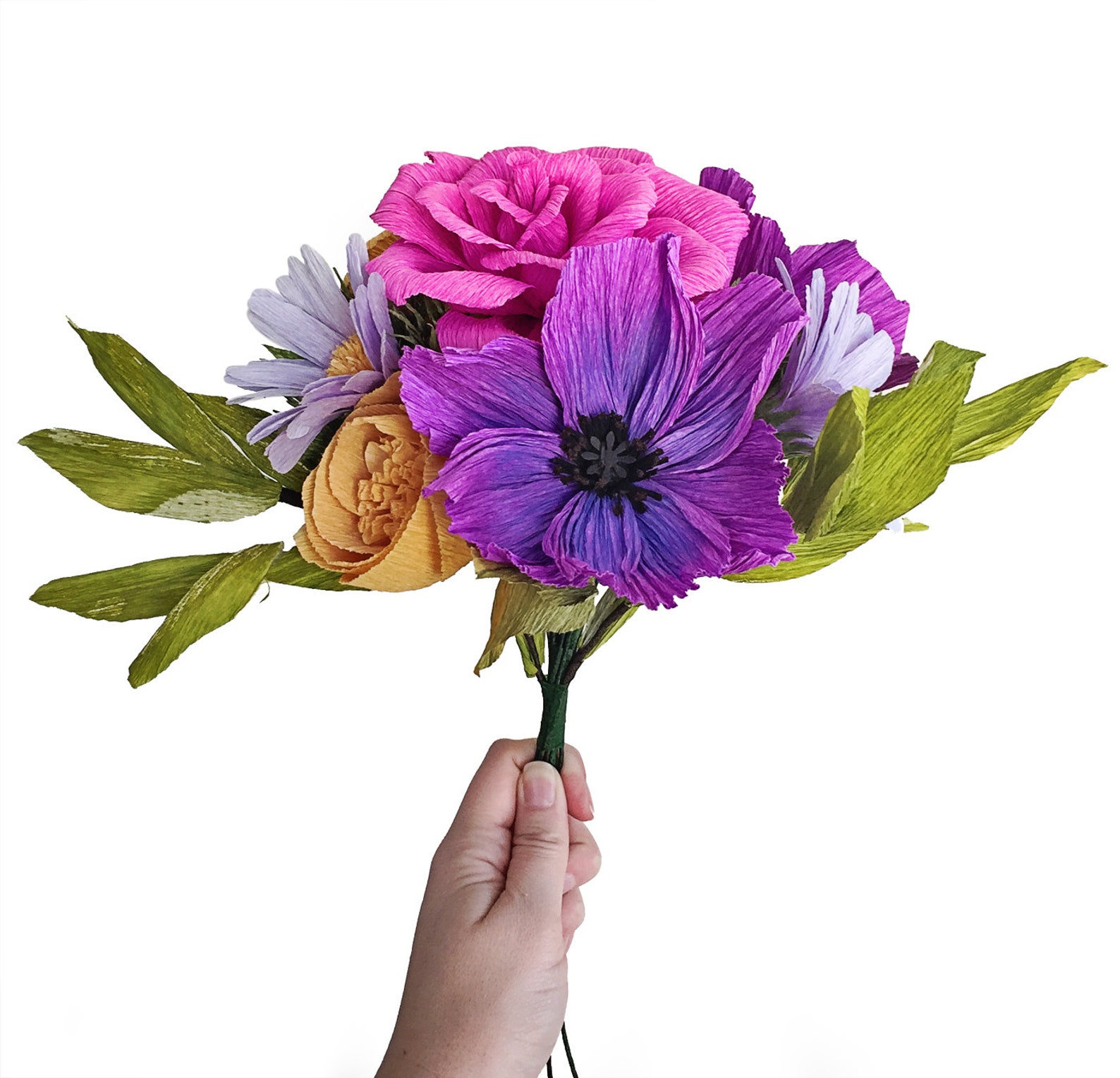 Bright Multicolor Handmade Crepe Paper Flower Bouquet | Etsy