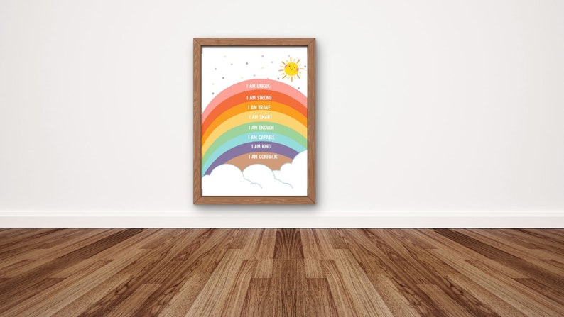 Rainbow Affirmations Wall Art, Affirmations for Kids, I Am Kind Loved ...