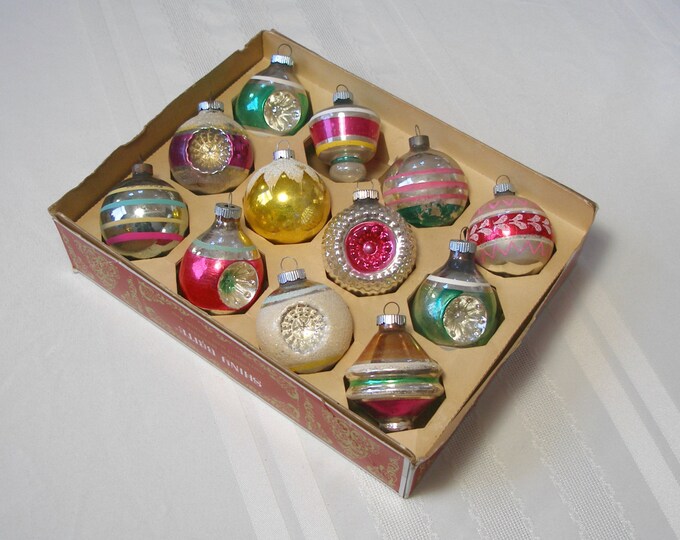 Box of Vintage Shiny Brite Ornaments -dozen Assorted Fancy Teardrop ...