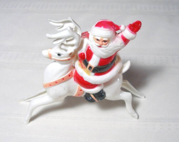 Vintage Plastic Santa on a Reindeer Retro 1950s Christmas Ornament ...