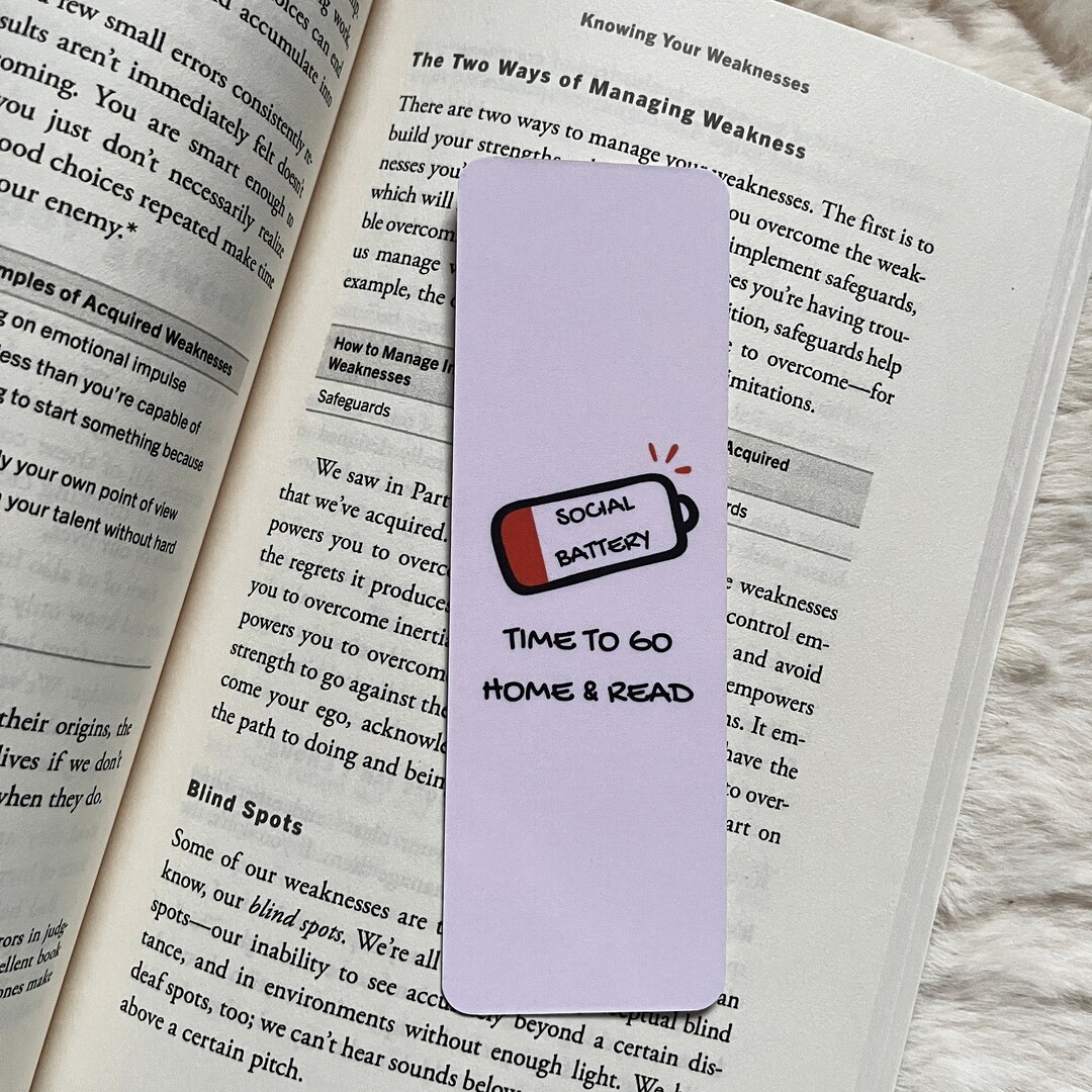 Social Battery Bookmark Laminated Double Sided for Book Lovers Women ...