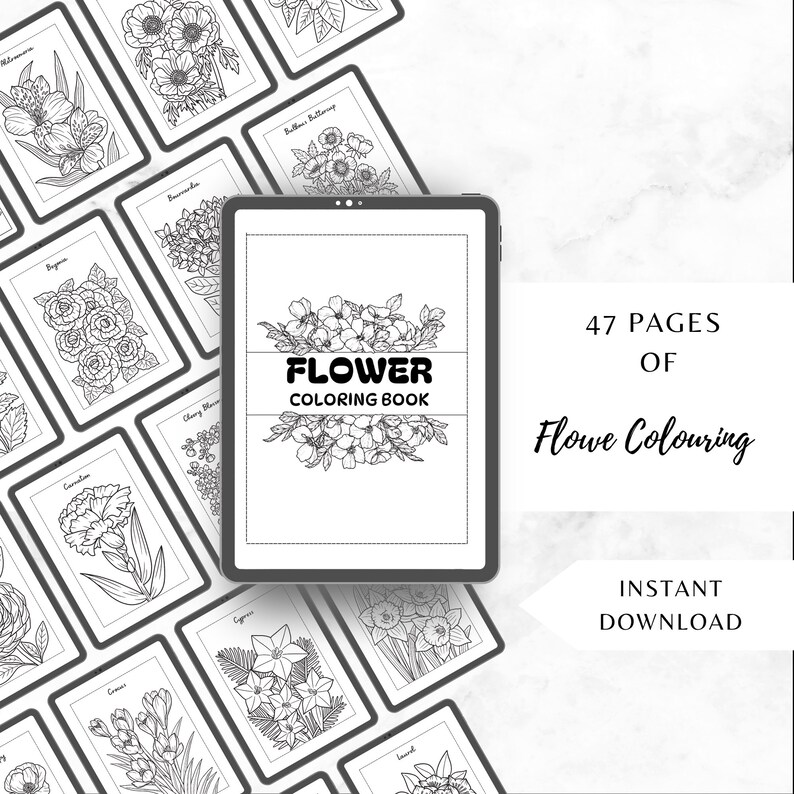 Flower Printable Colouring Book 40+ Pages - Etsy