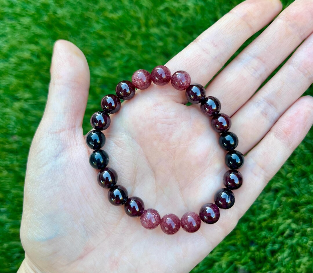 VAMPIRE LOVE Bracelet Hand Strung With AAA Garnett, Black Tourmaline ...