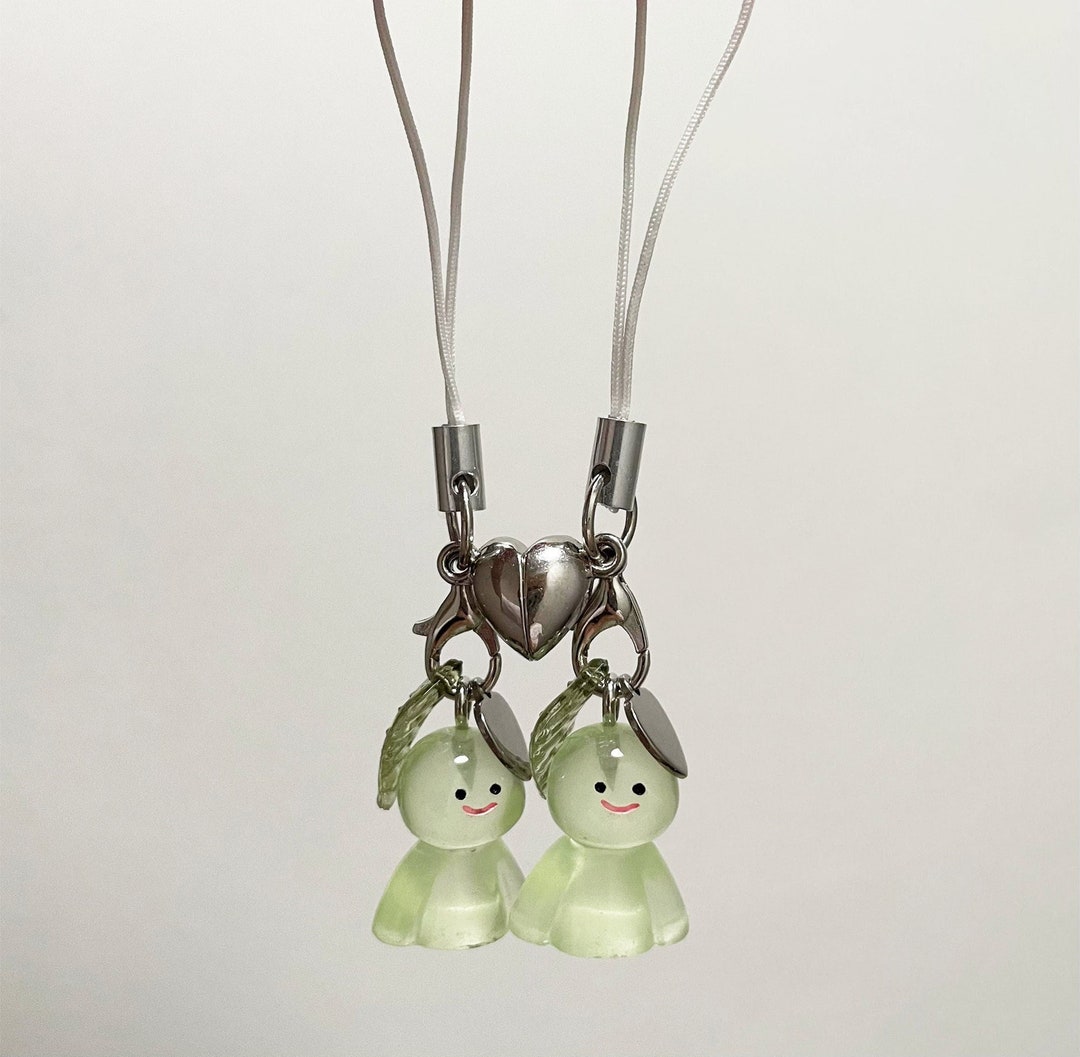 Custom Initial Magnetic Matching Green Man Keychain, Glow in the Dark ...