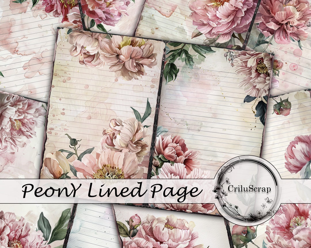 Pink Peony Line Sheet,floral Basic Junk Journal,watercolor Lined ...