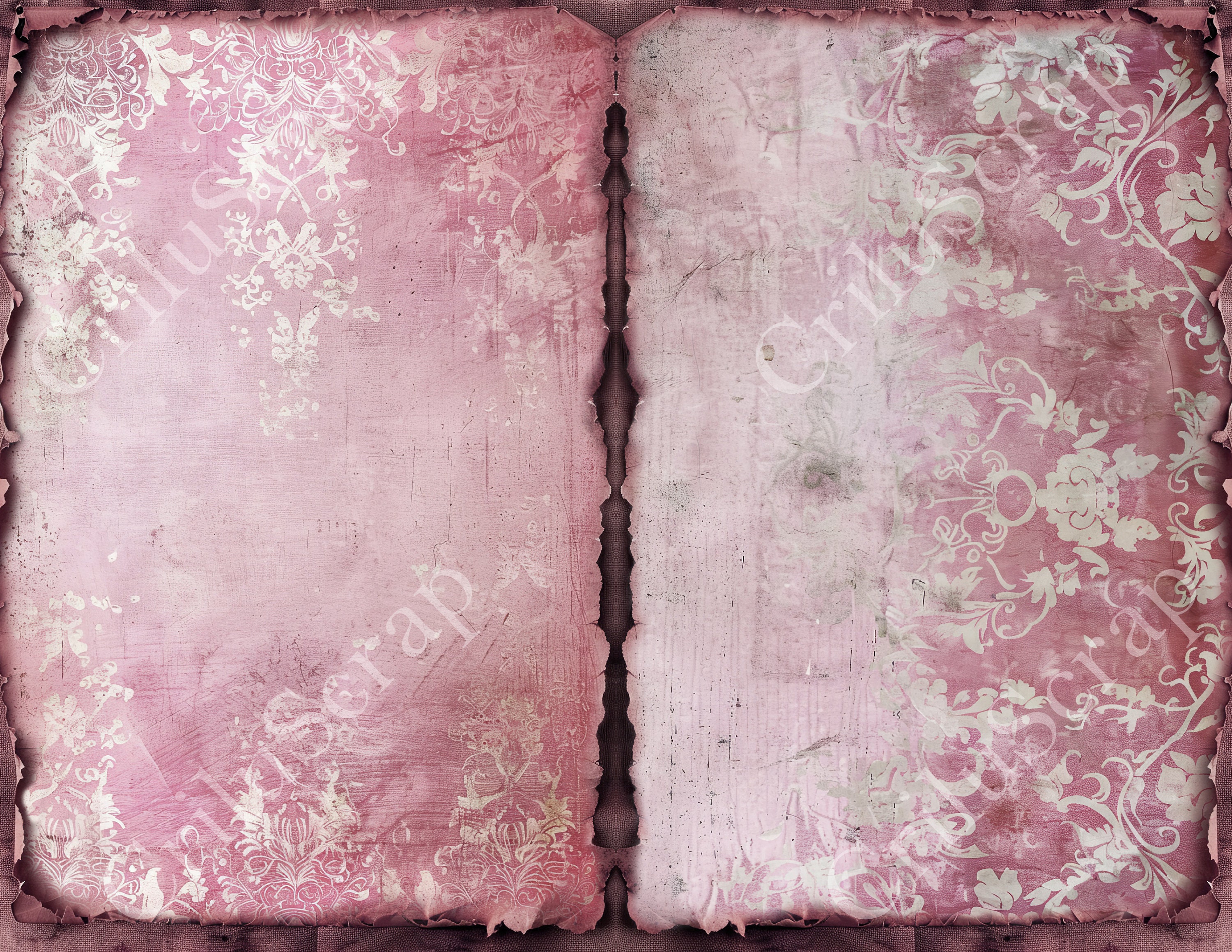 Pink Vintage Junk Journal Pages,damask Shabby Chic Decoupage Scrapbook ...