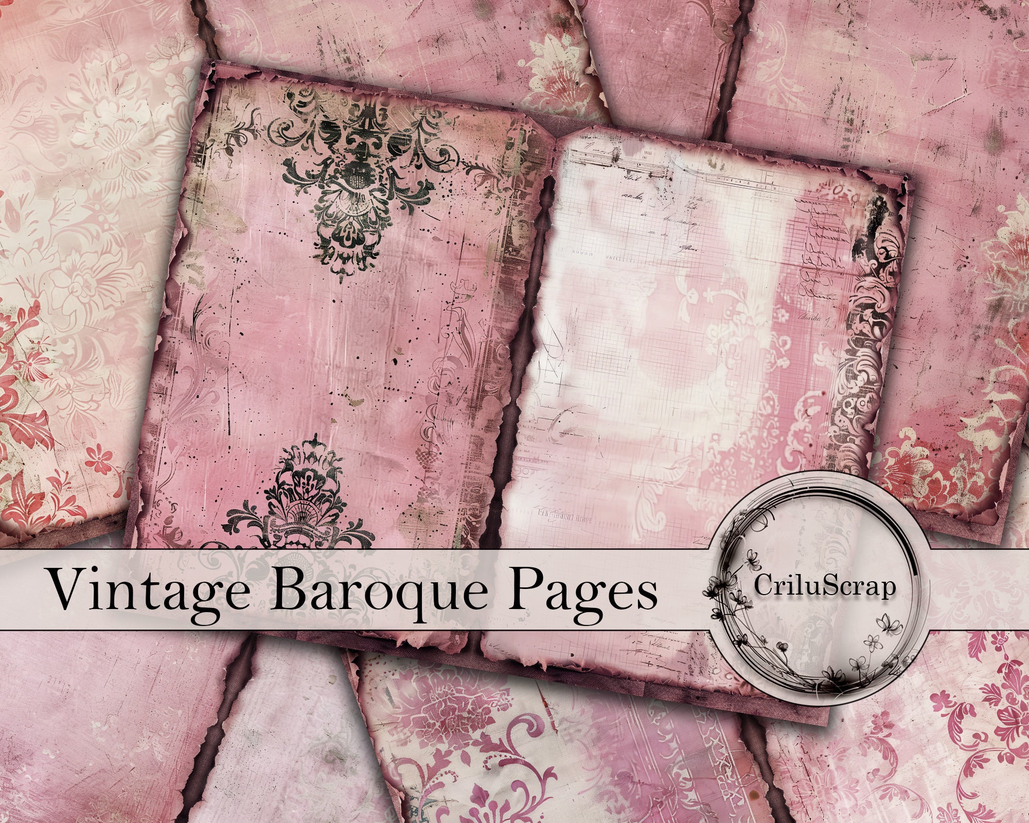 Pink Vintage Junk Journal Pages,damask Shabby Chic Decoupage Scrapbook ...