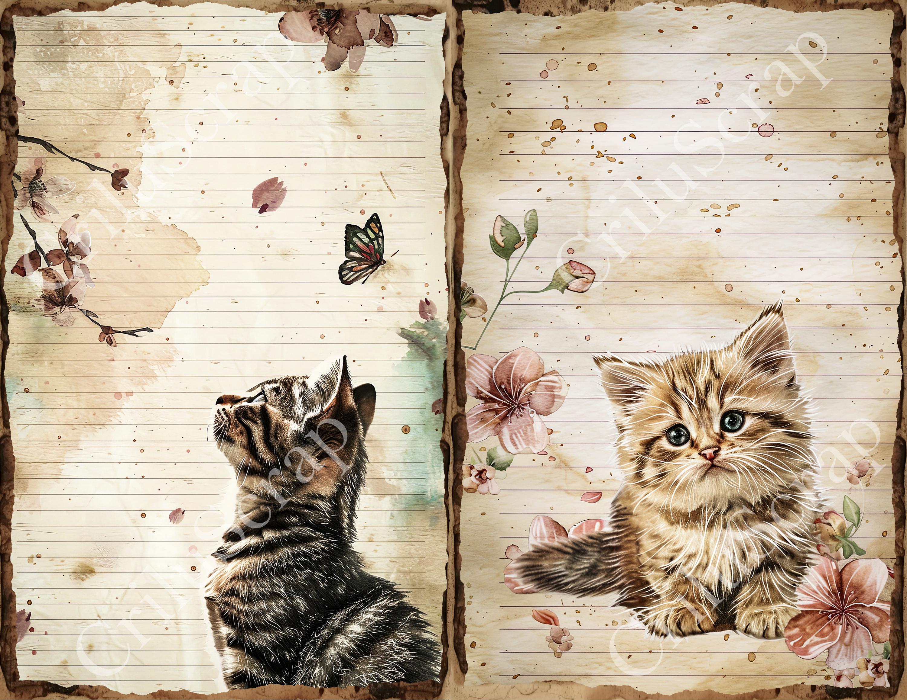 Printable Lined Paper for Cute Stationary Bundle,watercolor Cat Journal ...